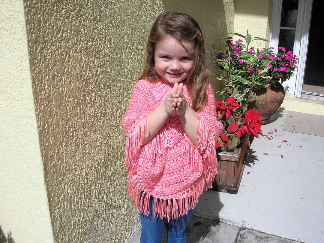 Knitted Poncho Girls Medium - Strawberry - Etsy