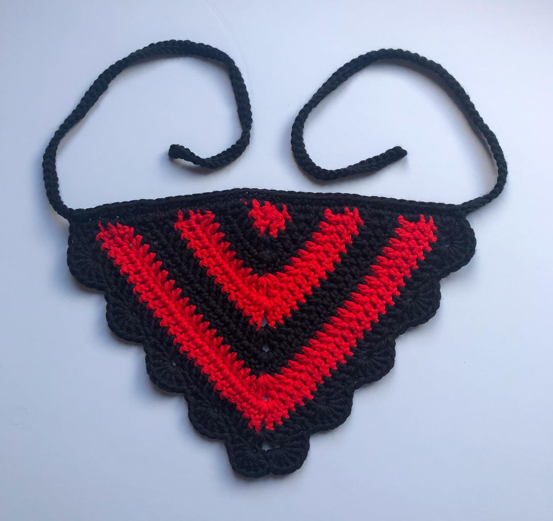 Red and Black Striped Handmade Crochet Bandana, CHILD SIZE - Etsy
