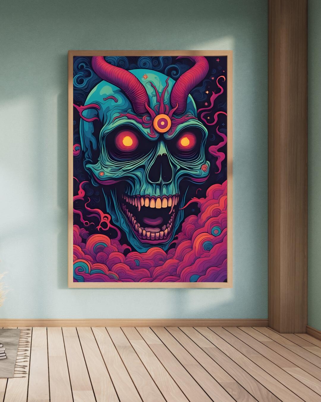 Dark Gothic Skull Digital Art Print – Psychedelic Horror Wall Art ...