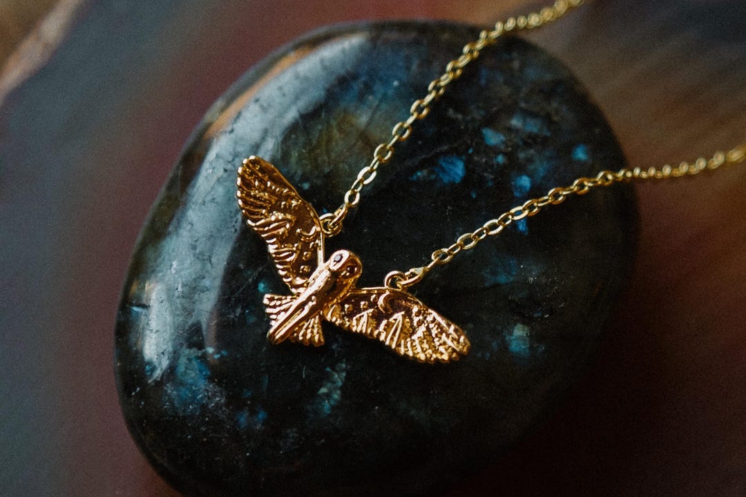 Moonlit Guardian. a Tiny Bohemian Golden Owl Talisman Necklace. - Etsy