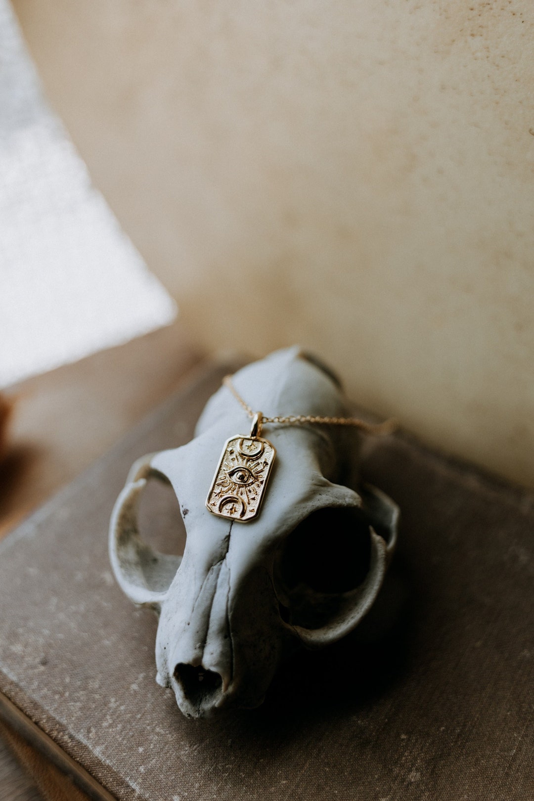 Celestial Eye Amulet. a Bohemian Tiny Gold Eye + Moon Talisman Necklace ...