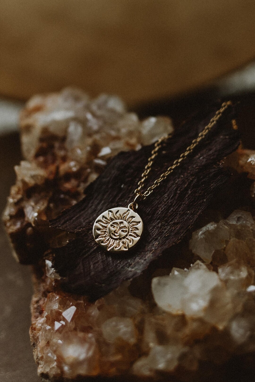 Sol. a Bohemian Tiny Golden Sun Talisman Necklace. - Etsy