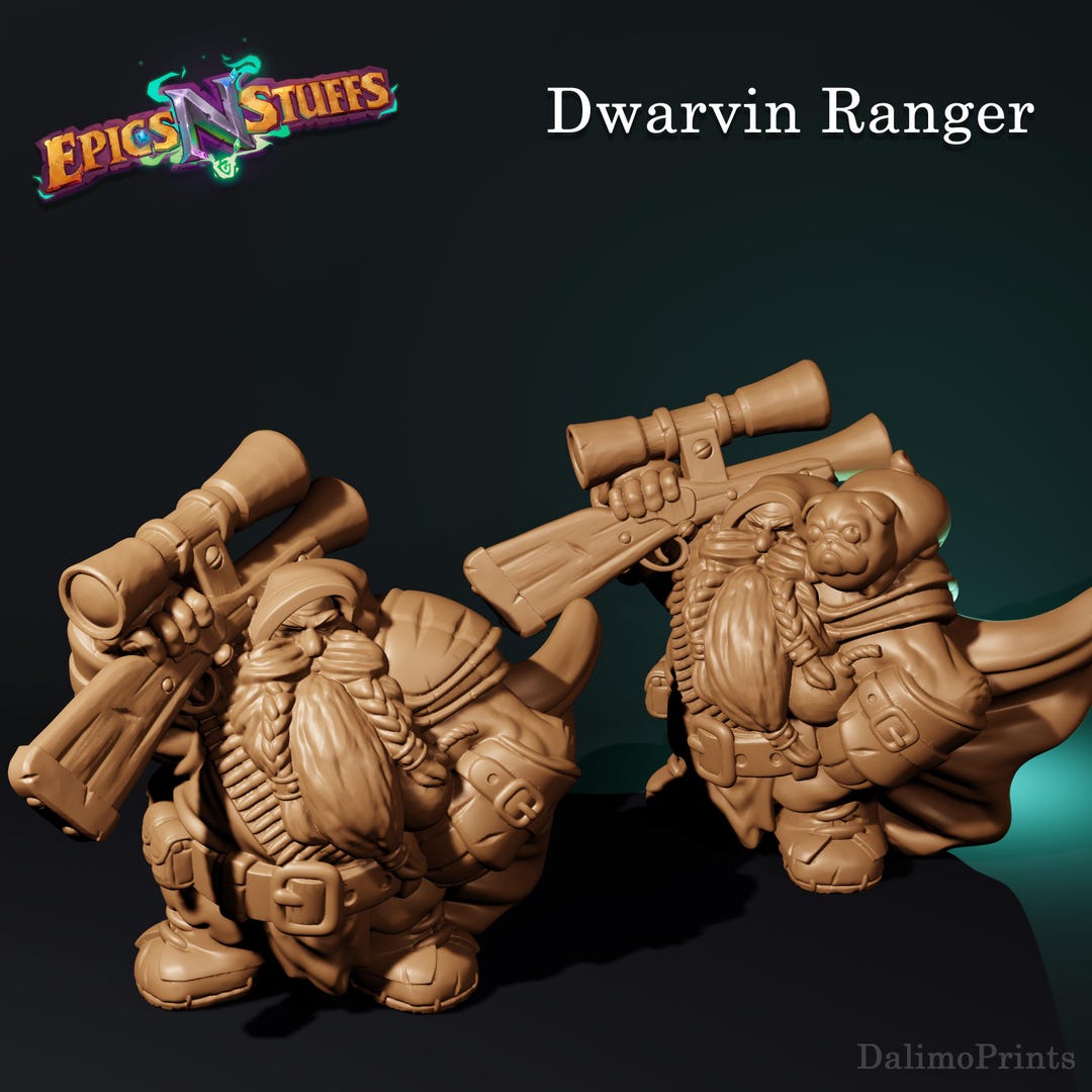 Dwarven Ranger with Pug Dwarves Miniature 3D Printed Dungeons and ...