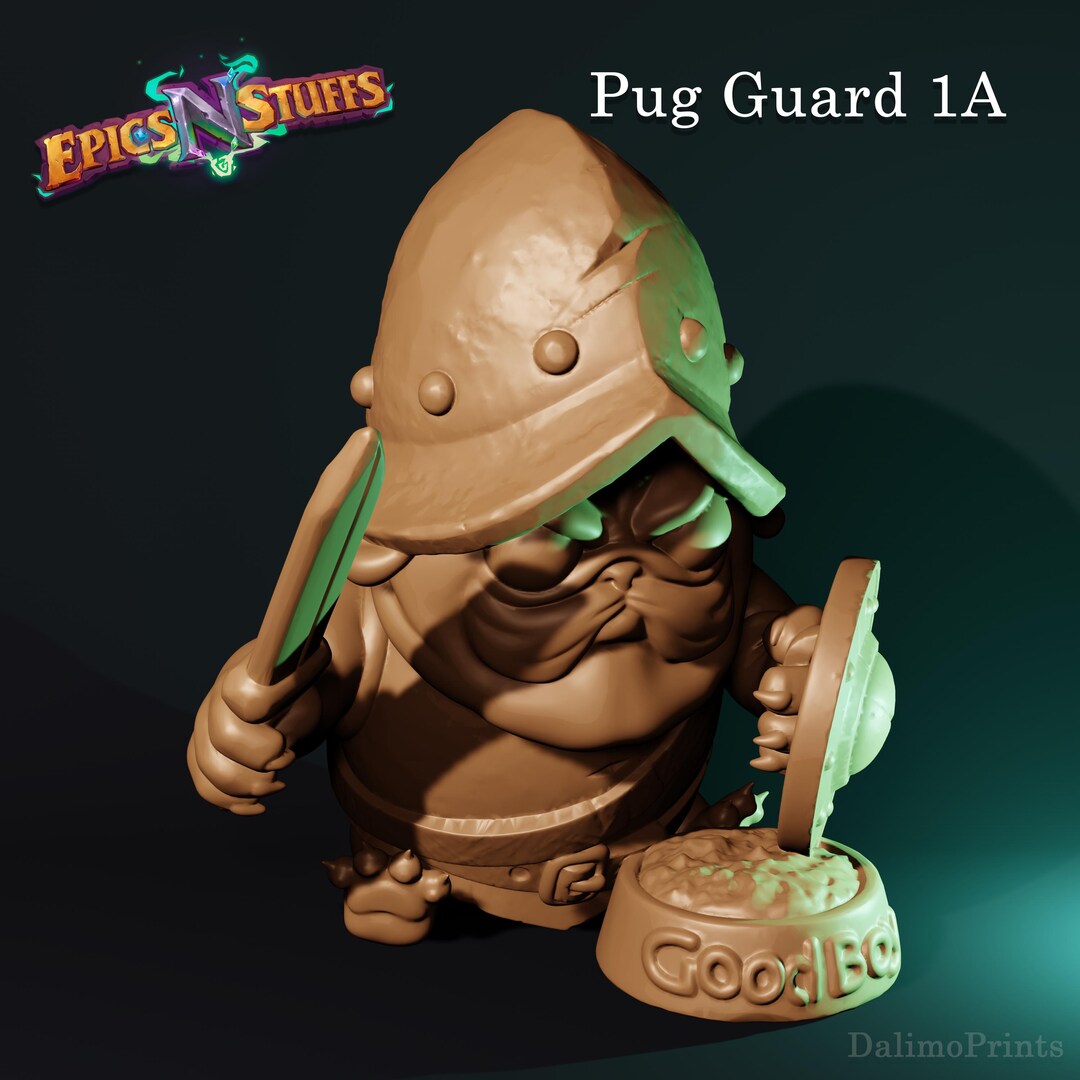 Pug Guard 1A Pug Miniature 3D Printed Dungeons and Dragons Miniature ...