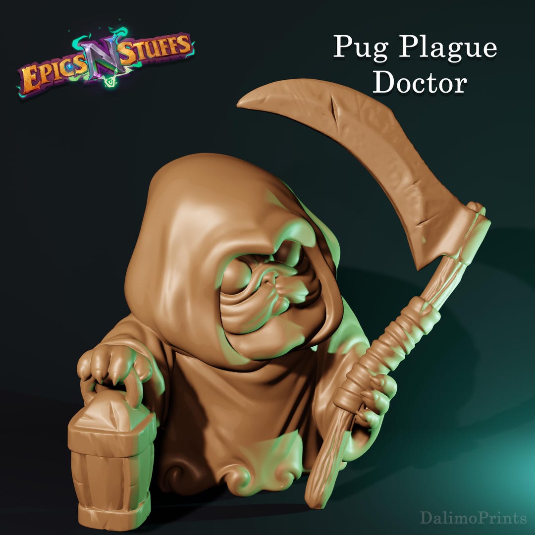 Pug Reaper 1A Pug Miniature 3D Printed Dungeons and Dragons Miniature ...