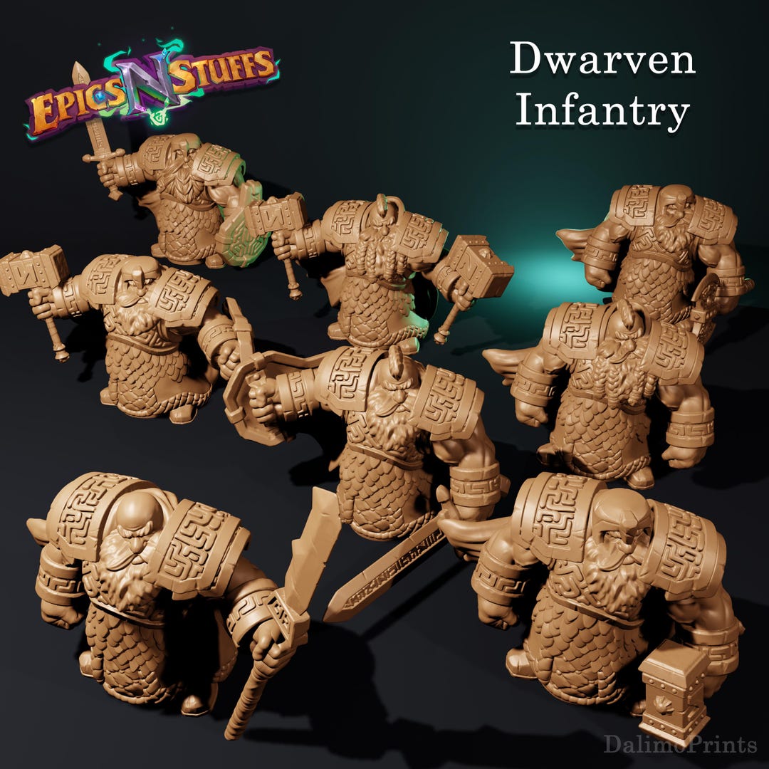Dwarven Infantry Dwarves Miniature 3D Printed Dungeons and Dragons ...
