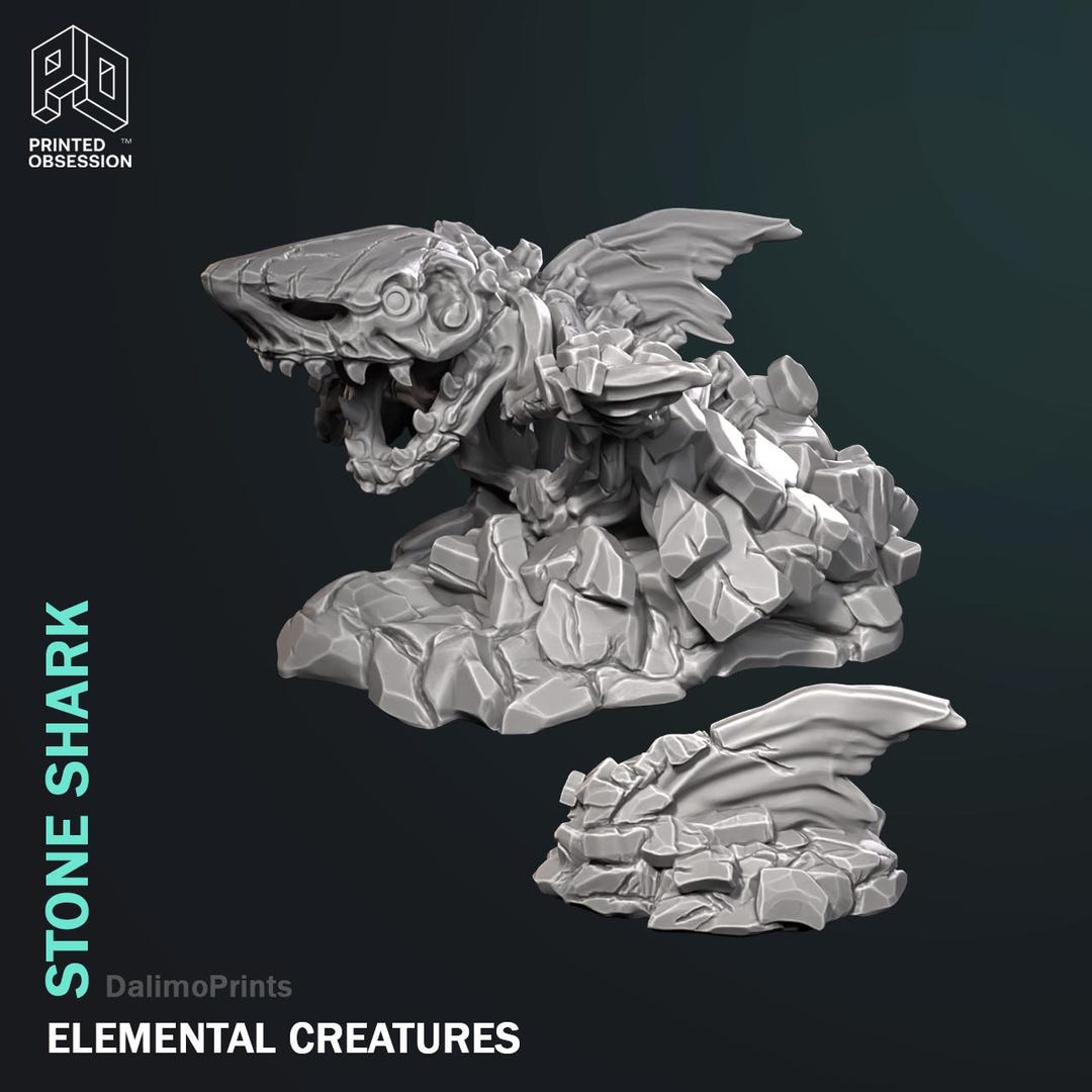 Stone Shark Elemental Creatures Miniature 3D Printed Dungeons and ...