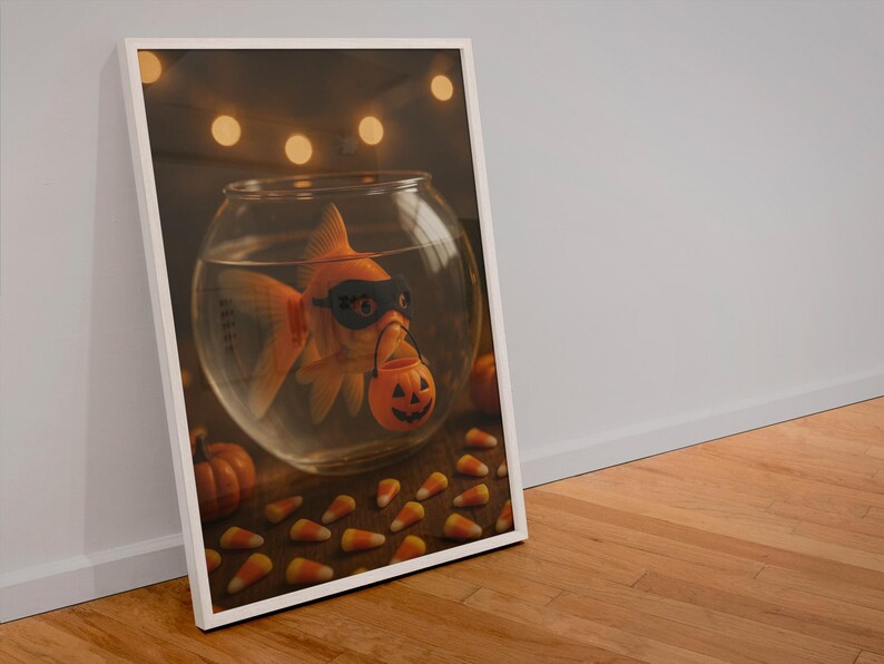 Goldfish Halloween Art Print: Funny Fish With Pumpkin (digital Download ...