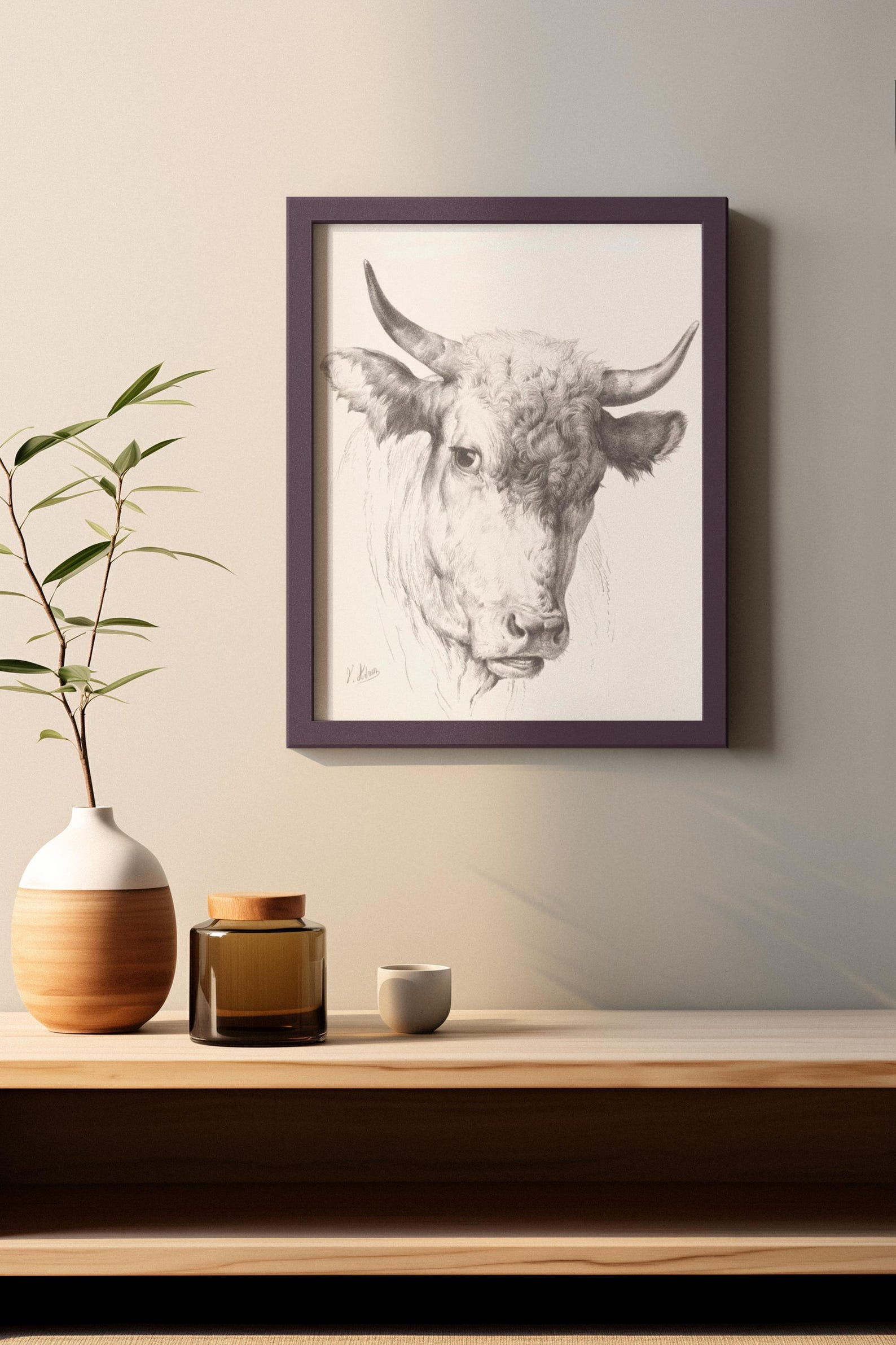 Vintage Bull Head Print: Rustic Farmhouse Decor (digital Download A4 ...