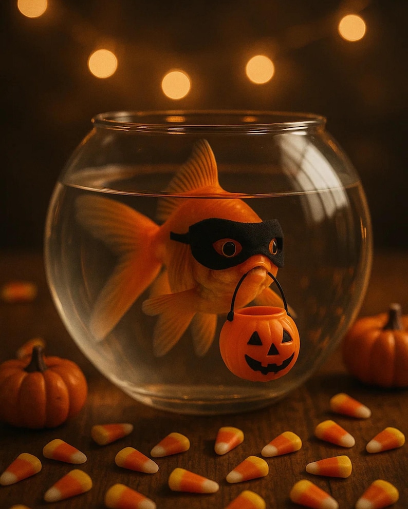 Goldfish Halloween Art Print: Funny Fish With Pumpkin (digital Download ...