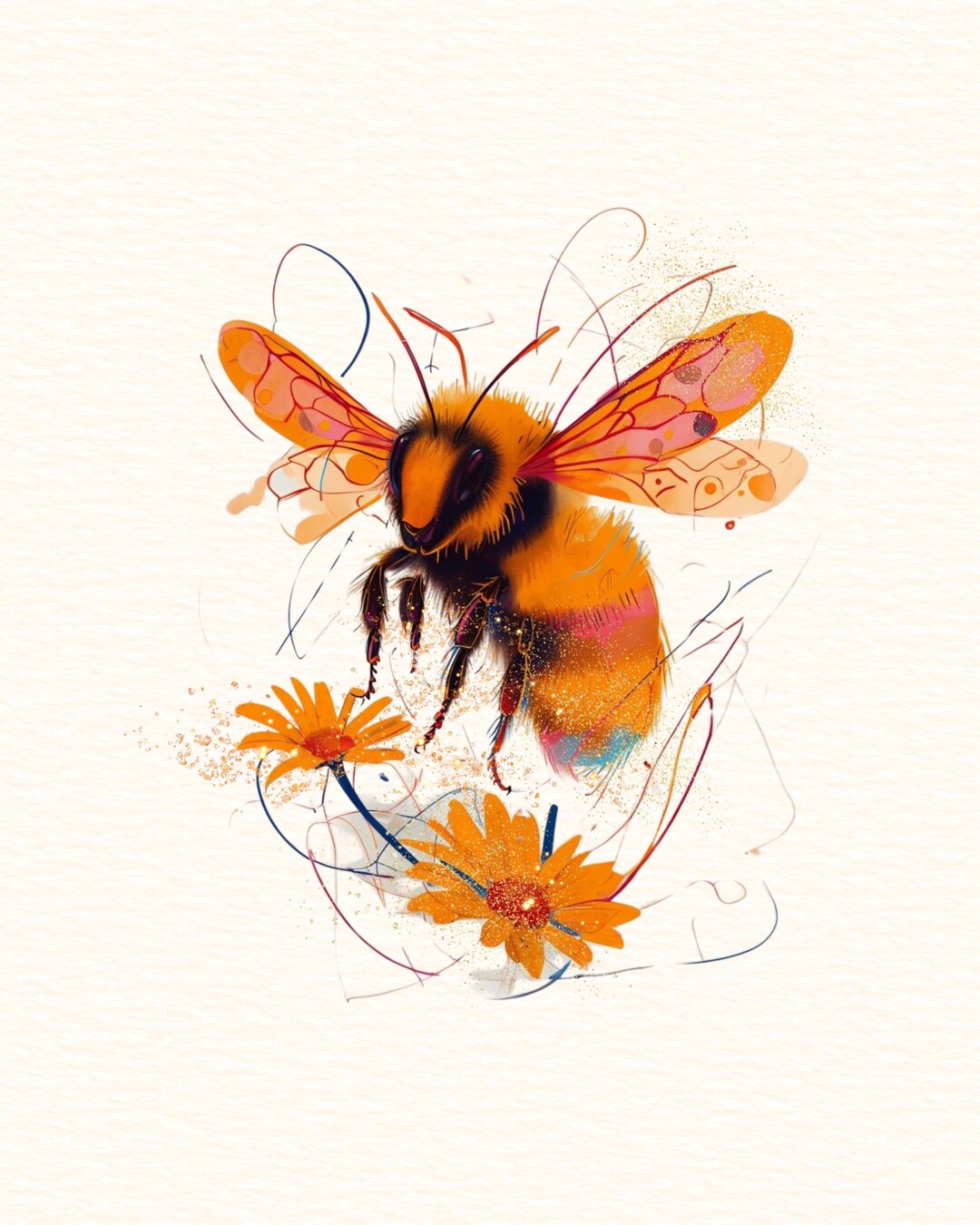 Bee Art, Bumblebee Wings Awash in Pink and Gold Speckles, Wall Art ...