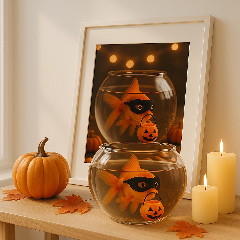 Goldfish Halloween Art Print: Funny Fish With Pumpkin (digital Download ...