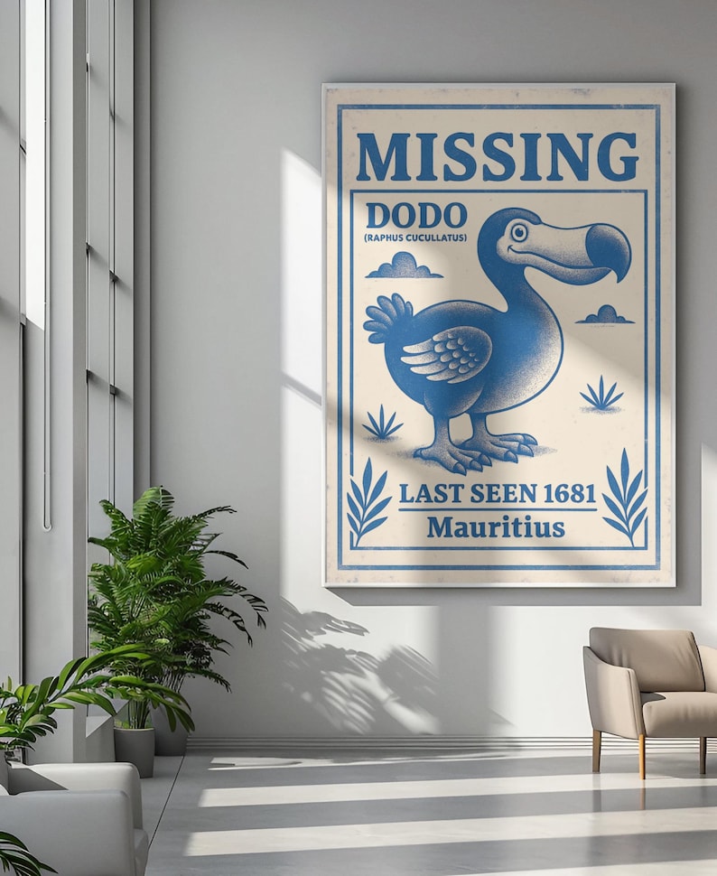 Vintage Missing Dodo Poster: Blue Extinct Bird Printable Wall Art ...