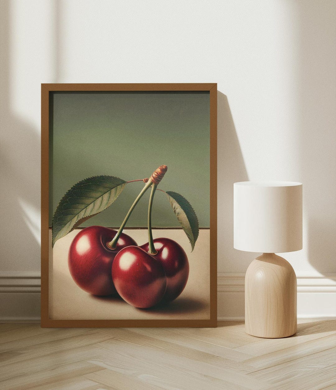 Vintage Botanical Cherry Art Print – Realistic Red Cherries With Leaves ...