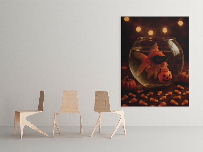 Goldfish Halloween Art Print: Funny Fish With Pumpkin (digital Download ...