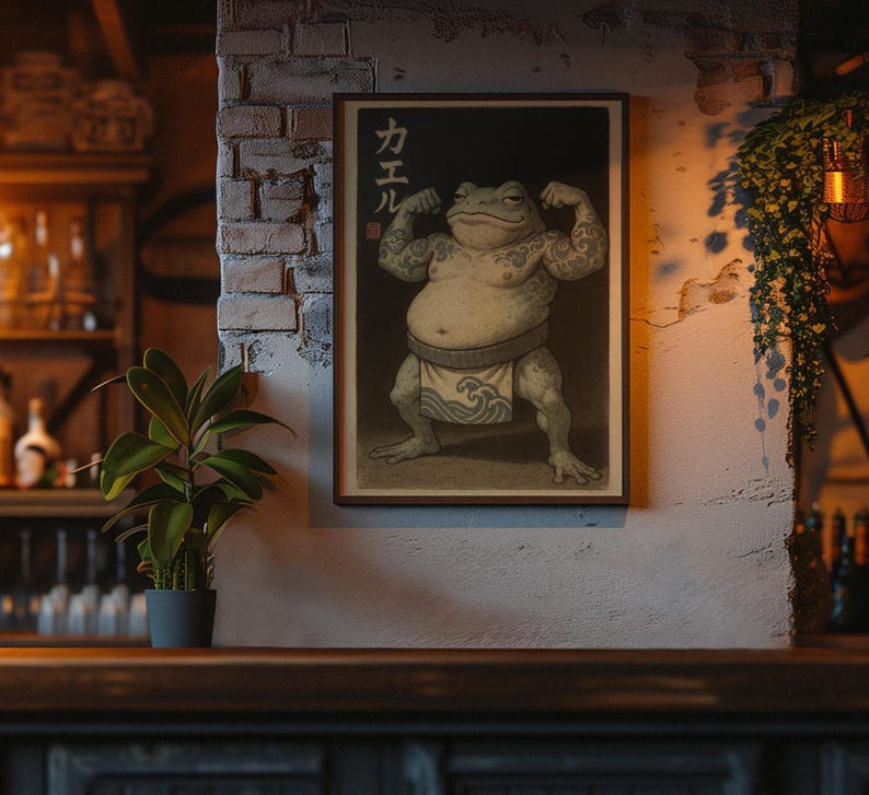 Frog Sumo Wrestler Print: Japanese Tattoo Art, Funny Bodybuilding ...