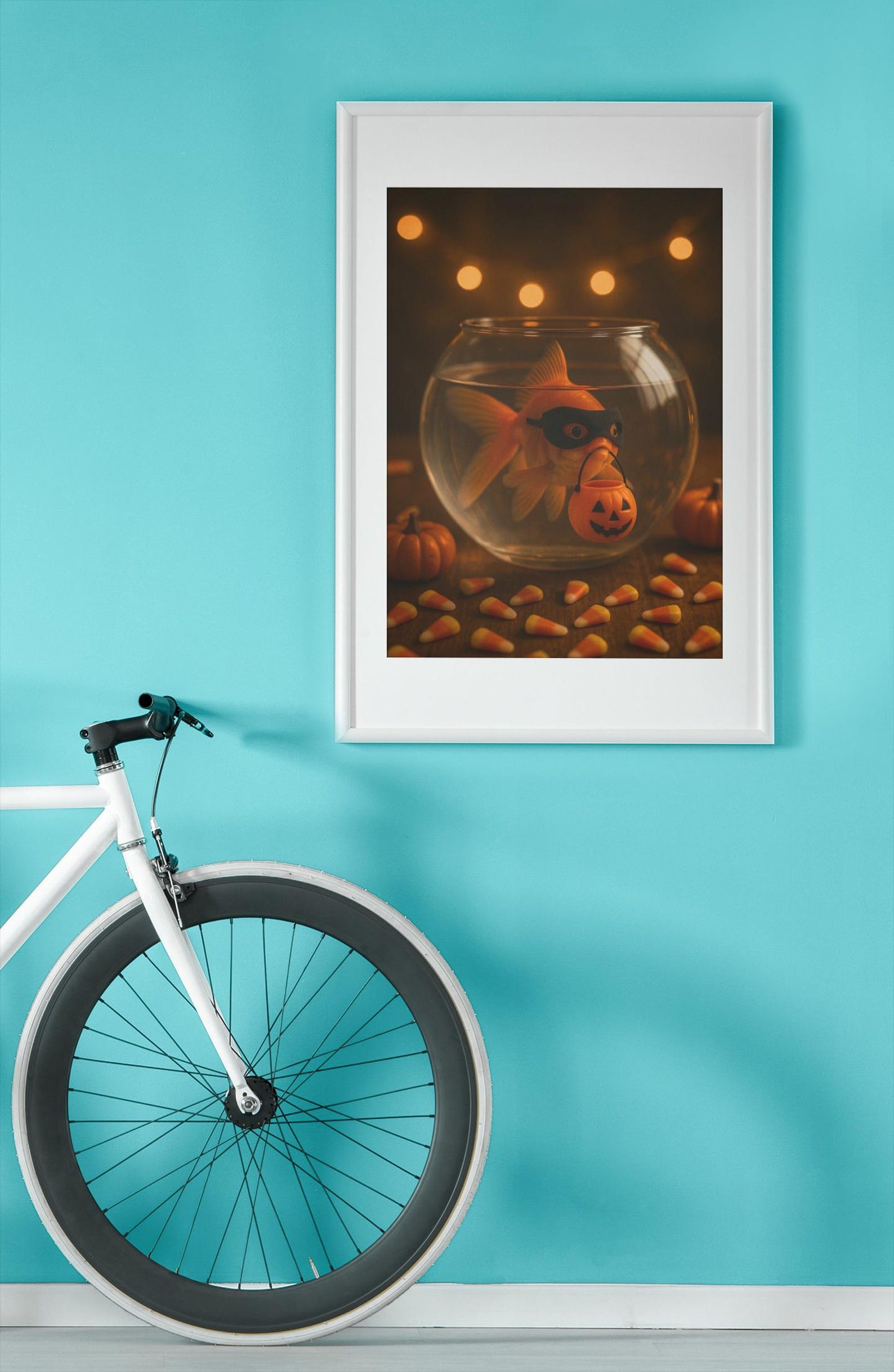 Goldfish Halloween Art Print: Funny Fish With Pumpkin (digital Download ...