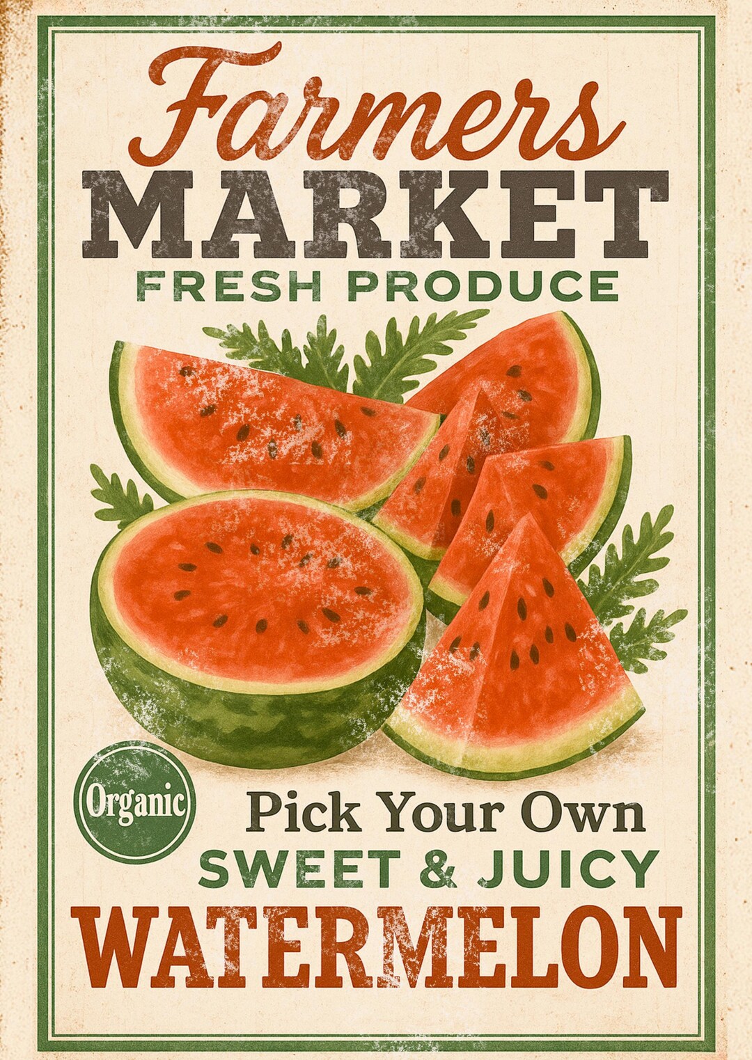 Vintage Watermelon Farmers Market Poster | Retro Fruit Wall Art ...