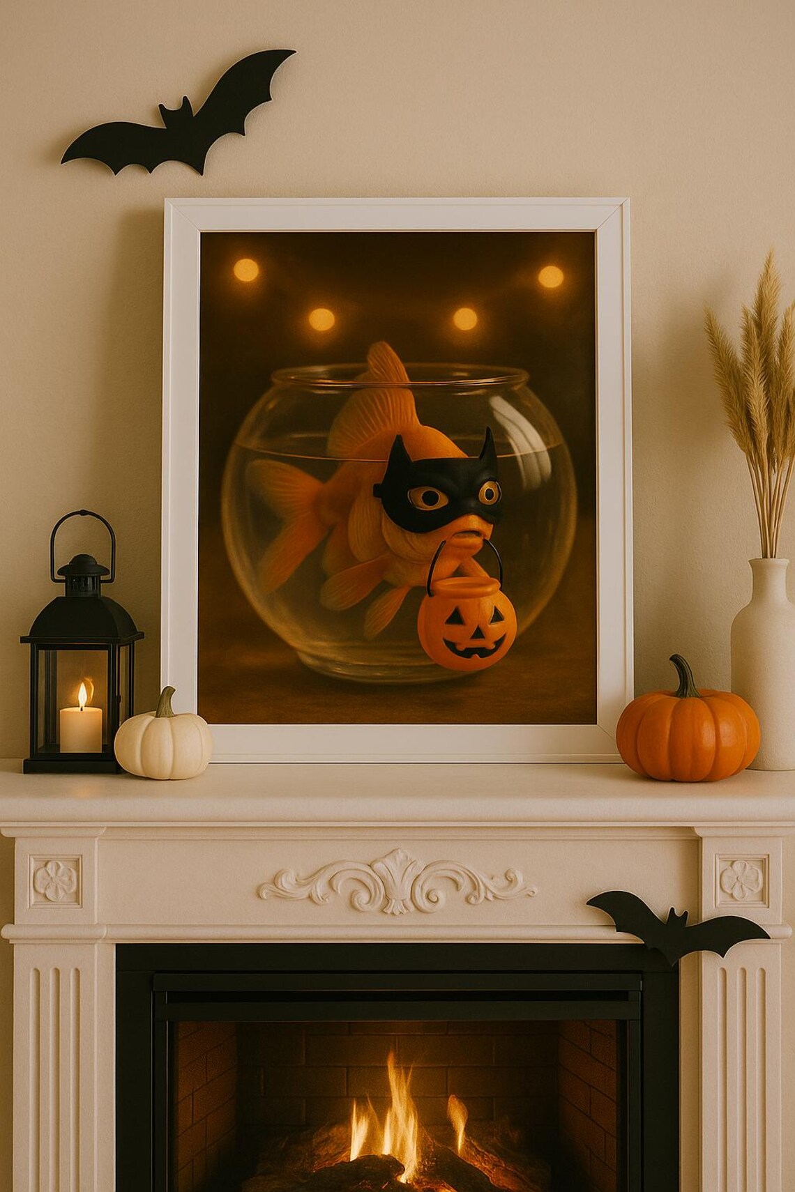 Goldfish Halloween Art Print: Funny Fish With Pumpkin (digital Download ...