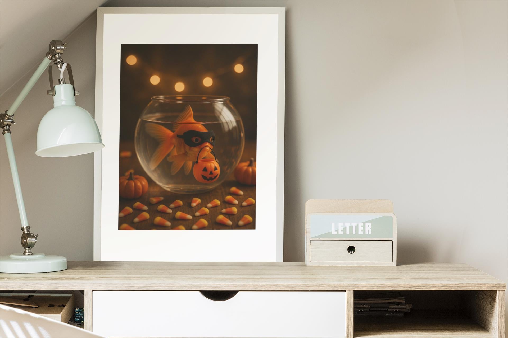 Goldfish Halloween Art Print: Funny Fish With Pumpkin (digital Download ...