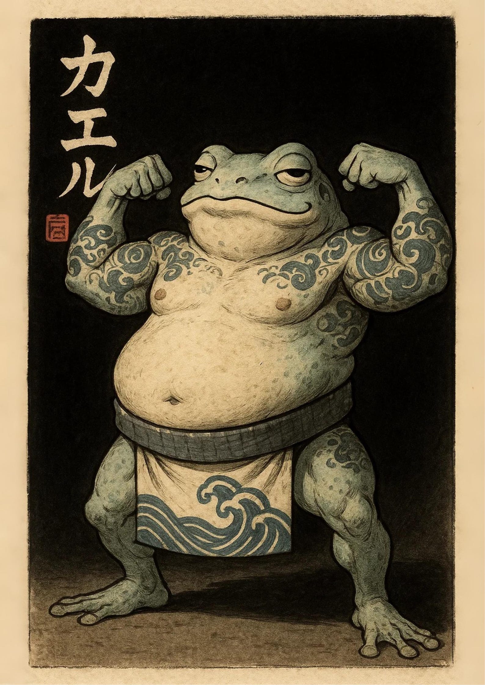 Frog Sumo Wrestler Print: Japanese Tattoo Art, Funny Bodybuilding ...