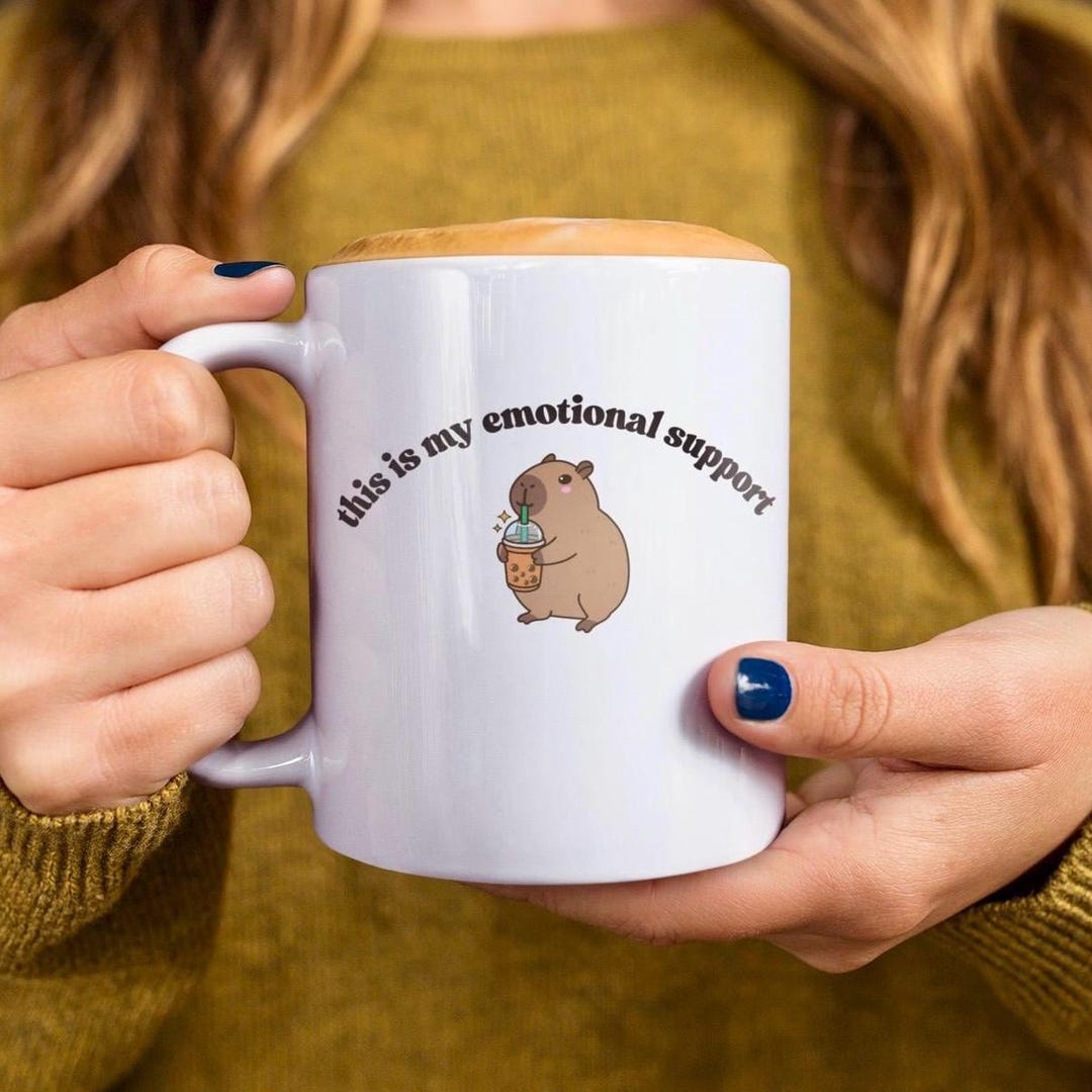 Capybara Emotional Support Mug – Cute Animal Coffee Cup – Funny Mental ...
