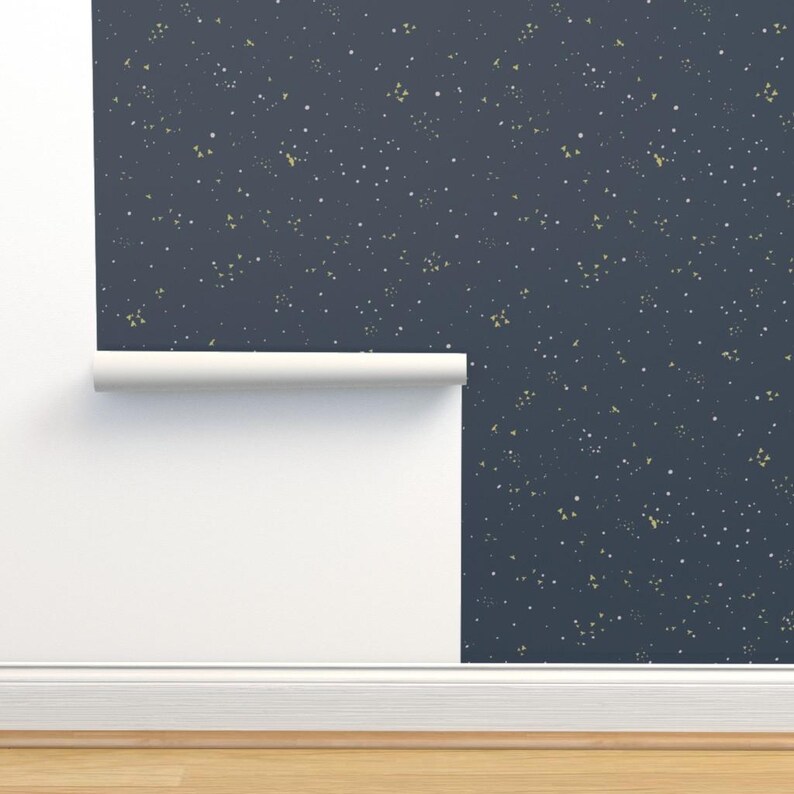 Stardust Gold Glitter Wallpaper in Indigo Navy Midnight Blue, Stars in ...