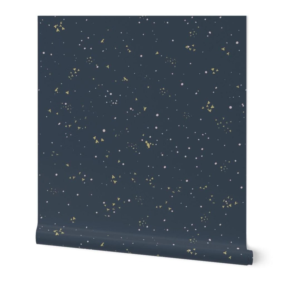 Stardust Gold Glitter Wallpaper in Indigo Navy Midnight Blue, Stars in ...