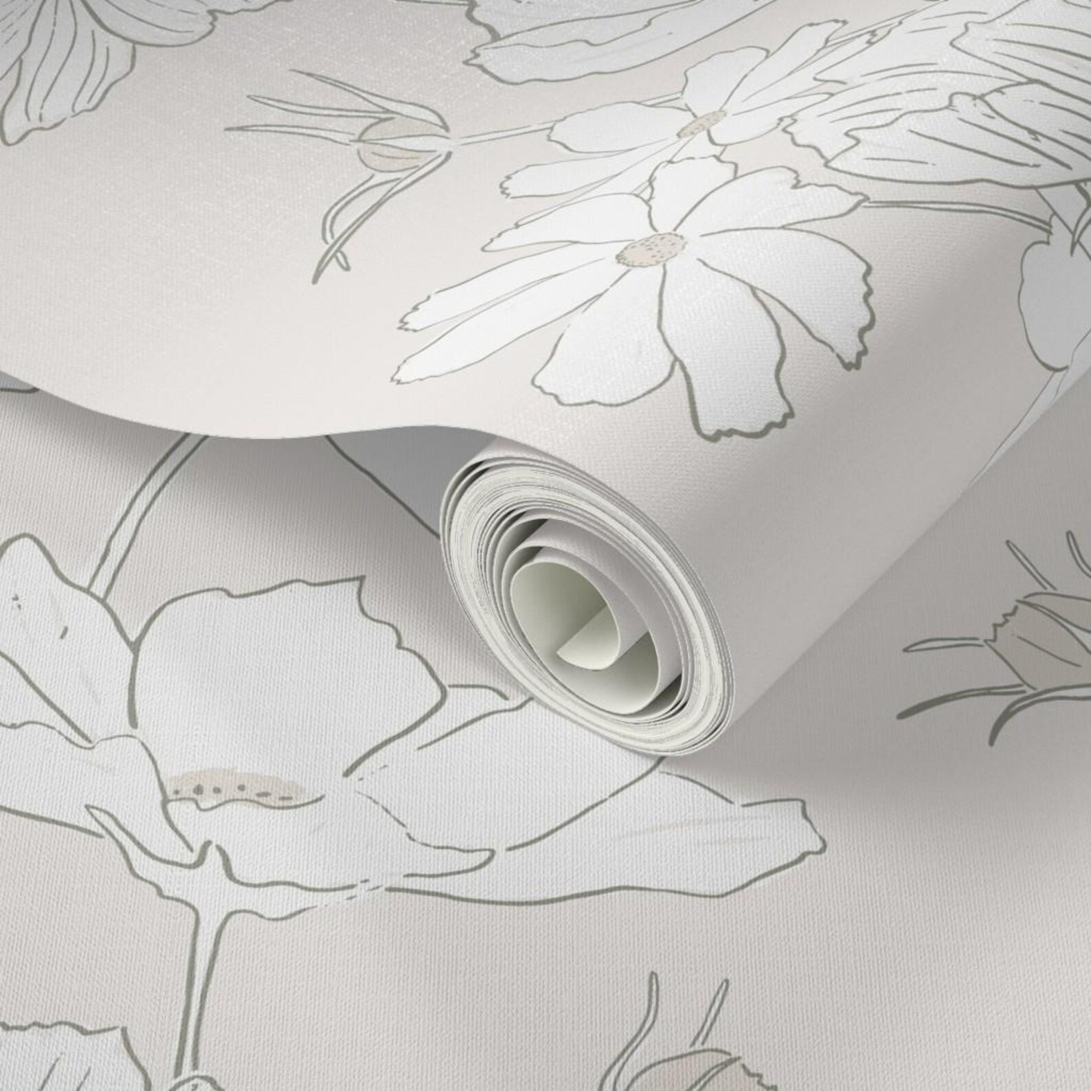 Trailing Cosmos Wallpaper, Light Beige Wallpaper, Warm Neutral Line Art ...