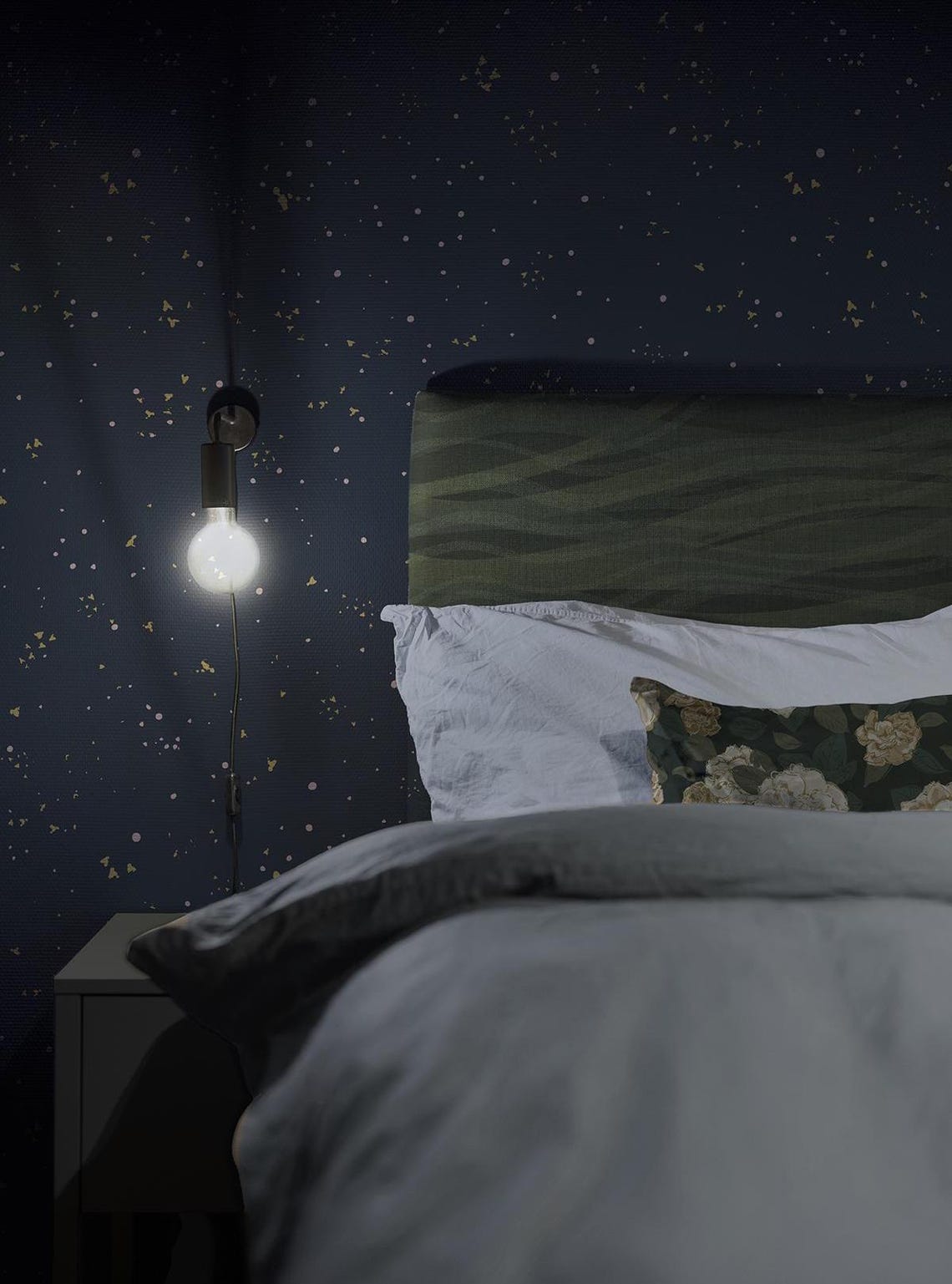 Stardust Gold Glitter Wallpaper in Indigo Navy Midnight Blue, Stars in ...