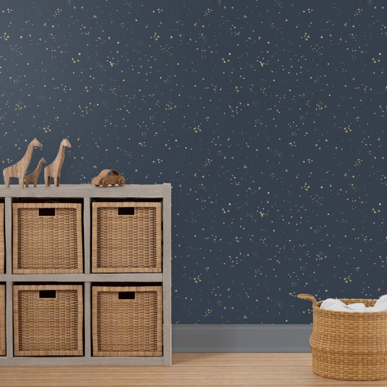 Stardust Gold Glitter Wallpaper in Indigo Navy Midnight Blue, Stars in ...