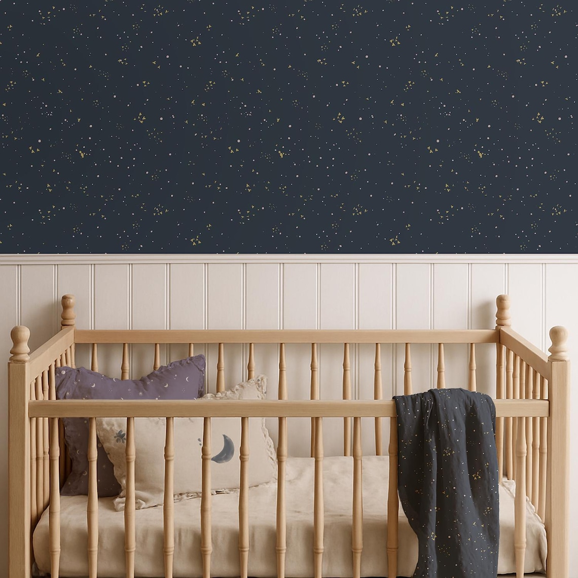 Stardust Gold Glitter Wallpaper in Indigo Navy Midnight Blue, Stars in ...