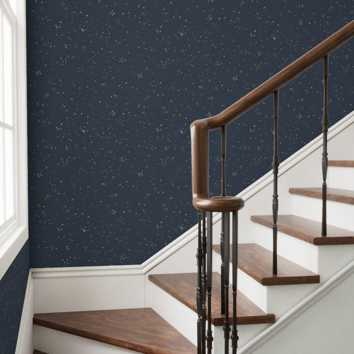 Stardust Gold Glitter Wallpaper in Indigo Navy Midnight Blue, Stars in ...