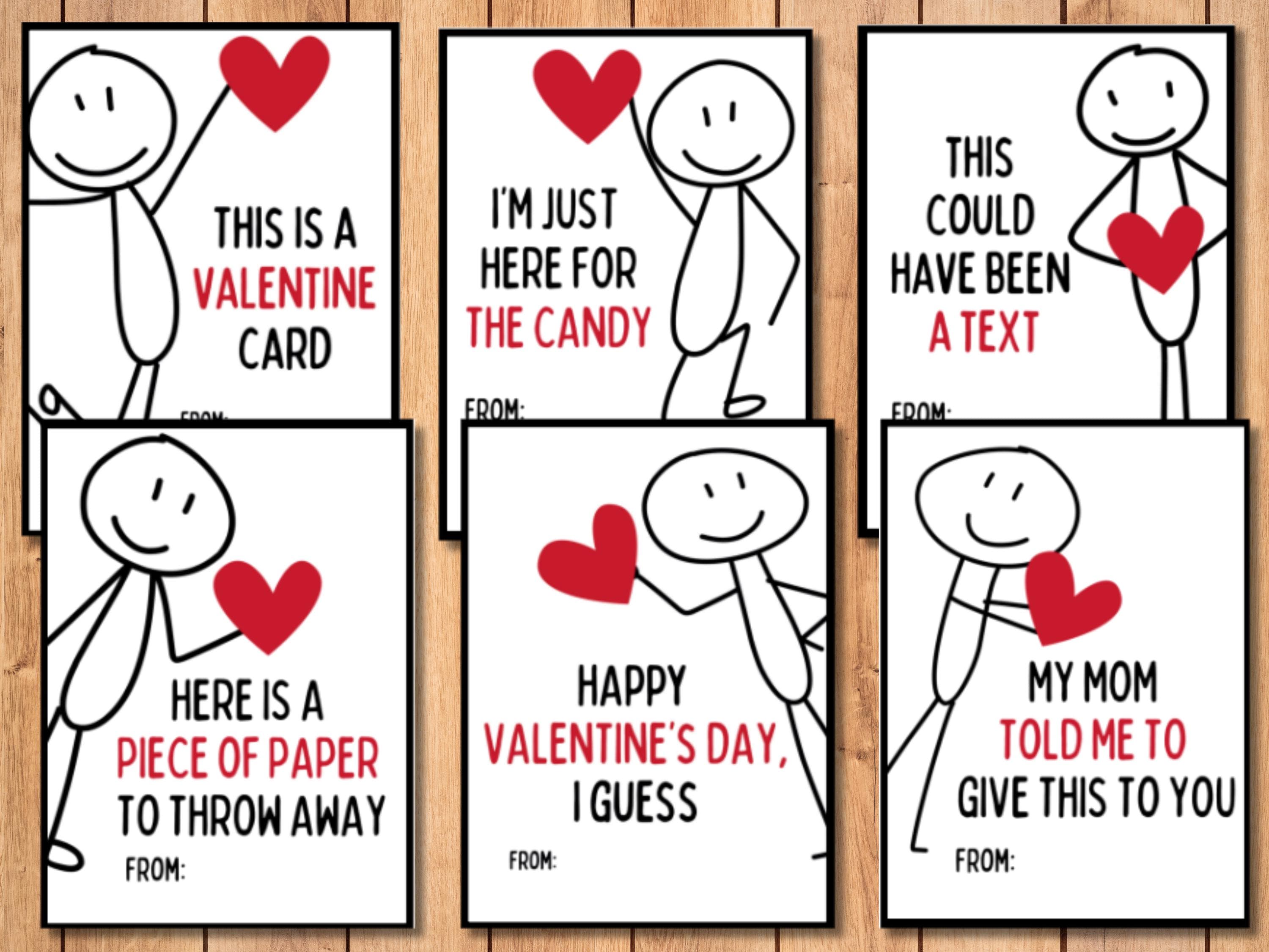 PRINTABLE Valentine Card, Stick Figure Funny Valentine Exchange Card ...