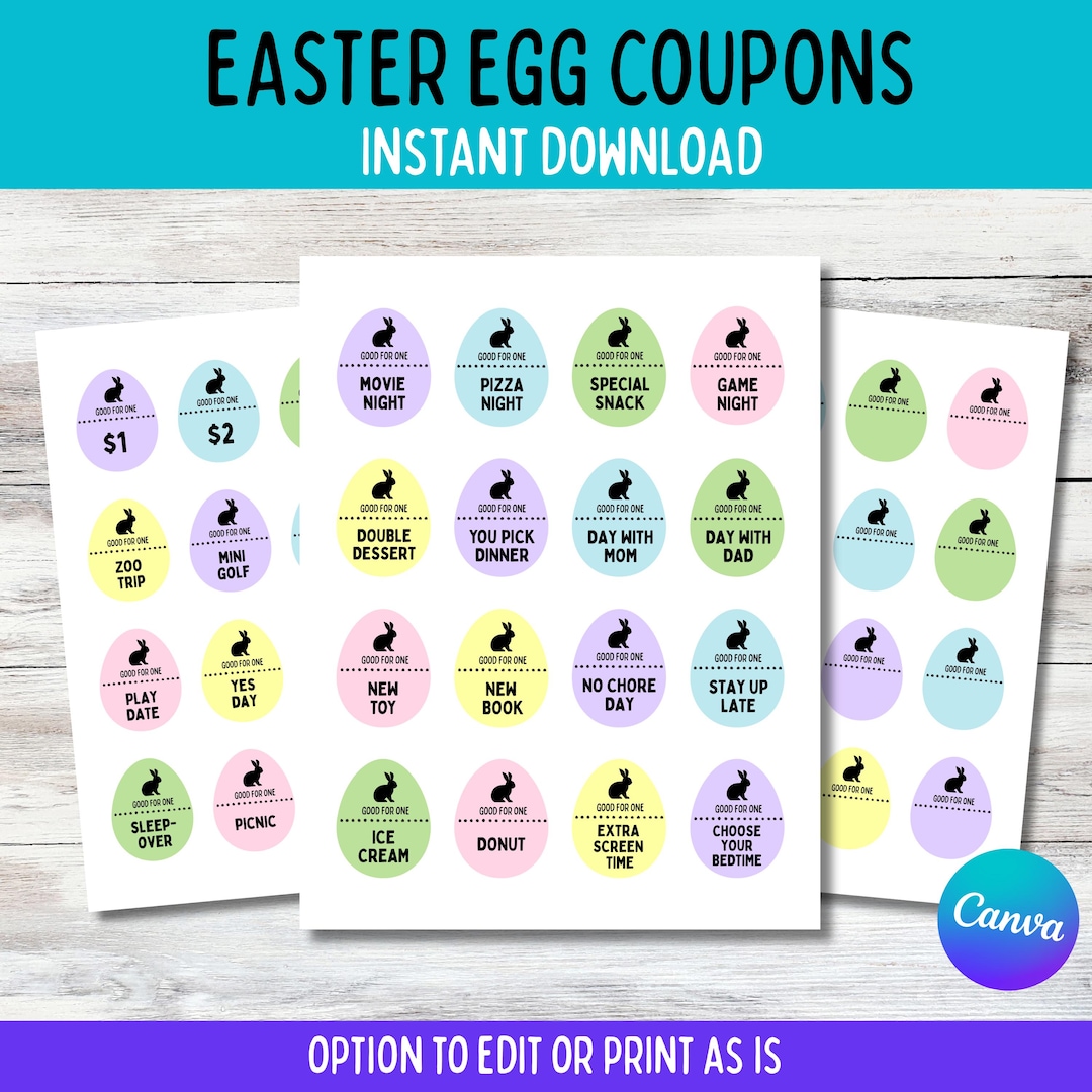 Easter Egg Coupons, Printable Easter Egg Tokens for Kids, Easter Egg ...