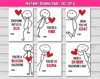 PRINTABLE Valentine Card, Stick Figure Funny Valentine Exchange Card ...