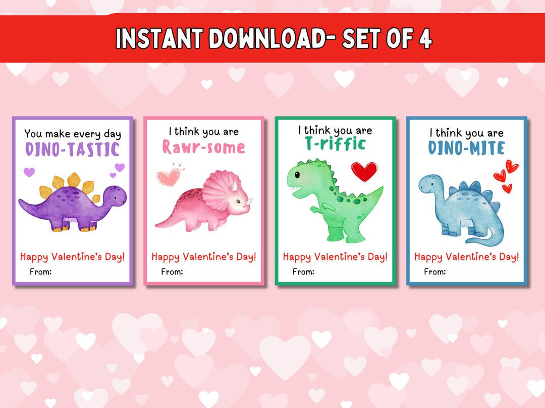 PRINTABLE Valentine Card, Dinosaur Valentine Exchange, Printable ...