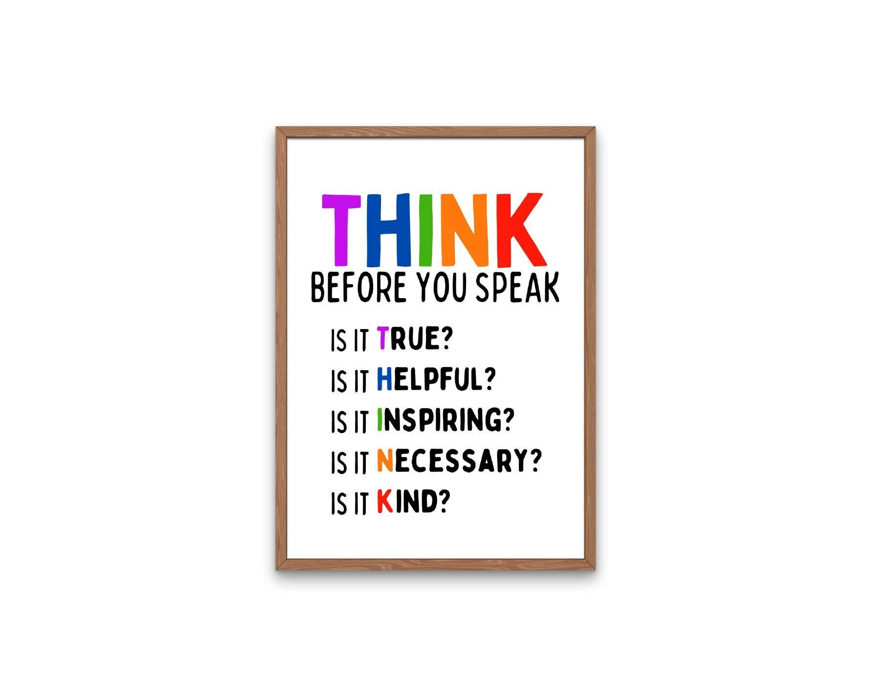 Think Before You Speak Motivational Classroom Wall Art, Inspirational ...