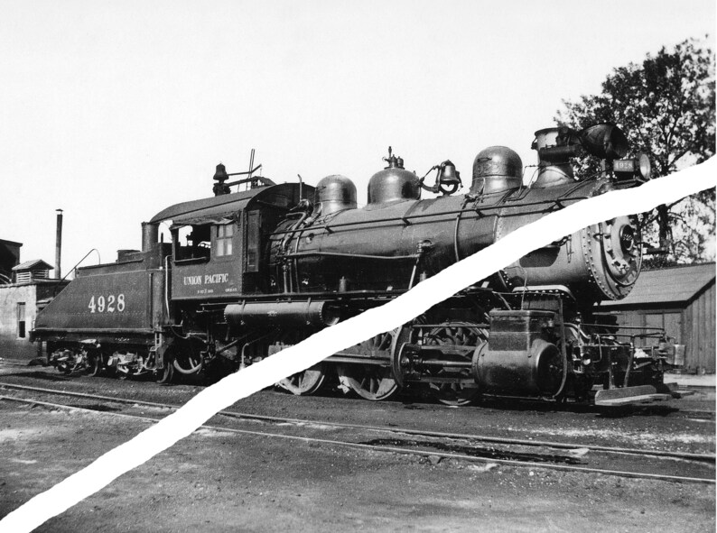 Union Pacific Locomotive #4928, Slope Back Tender, Black & White High ...