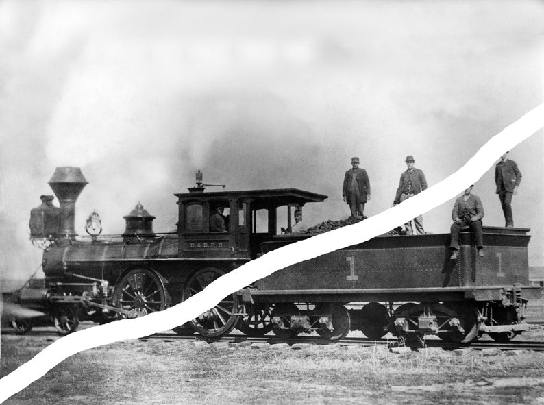 D & D RR Pre-1895 Locomotive #1 Plus Crew, Black and White High ...