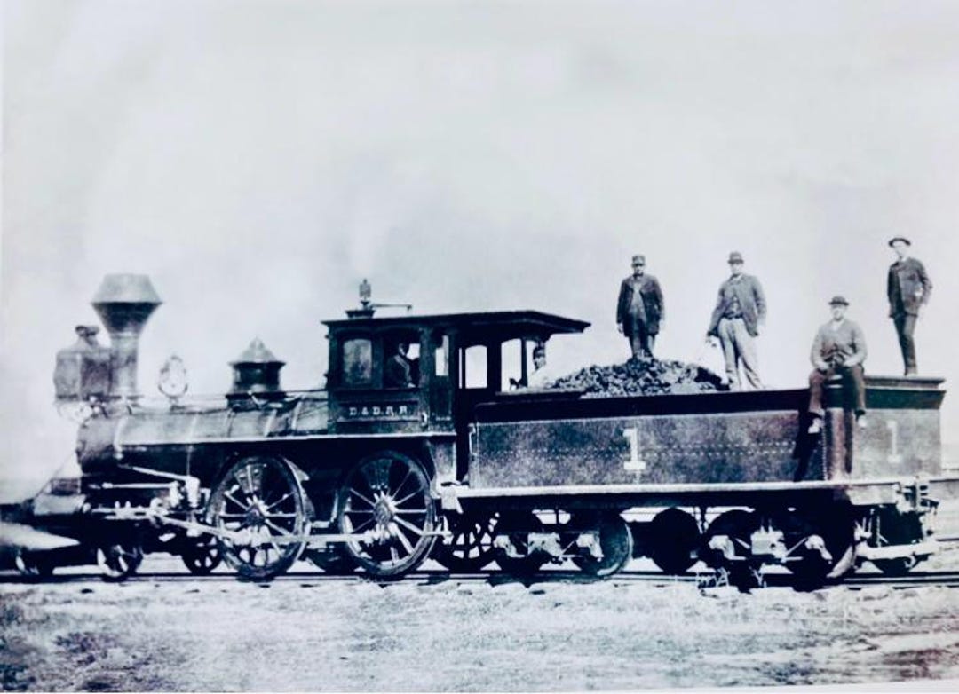 D & D RR Pre-1895 Locomotive #1 Plus Crew, Black and White High ...