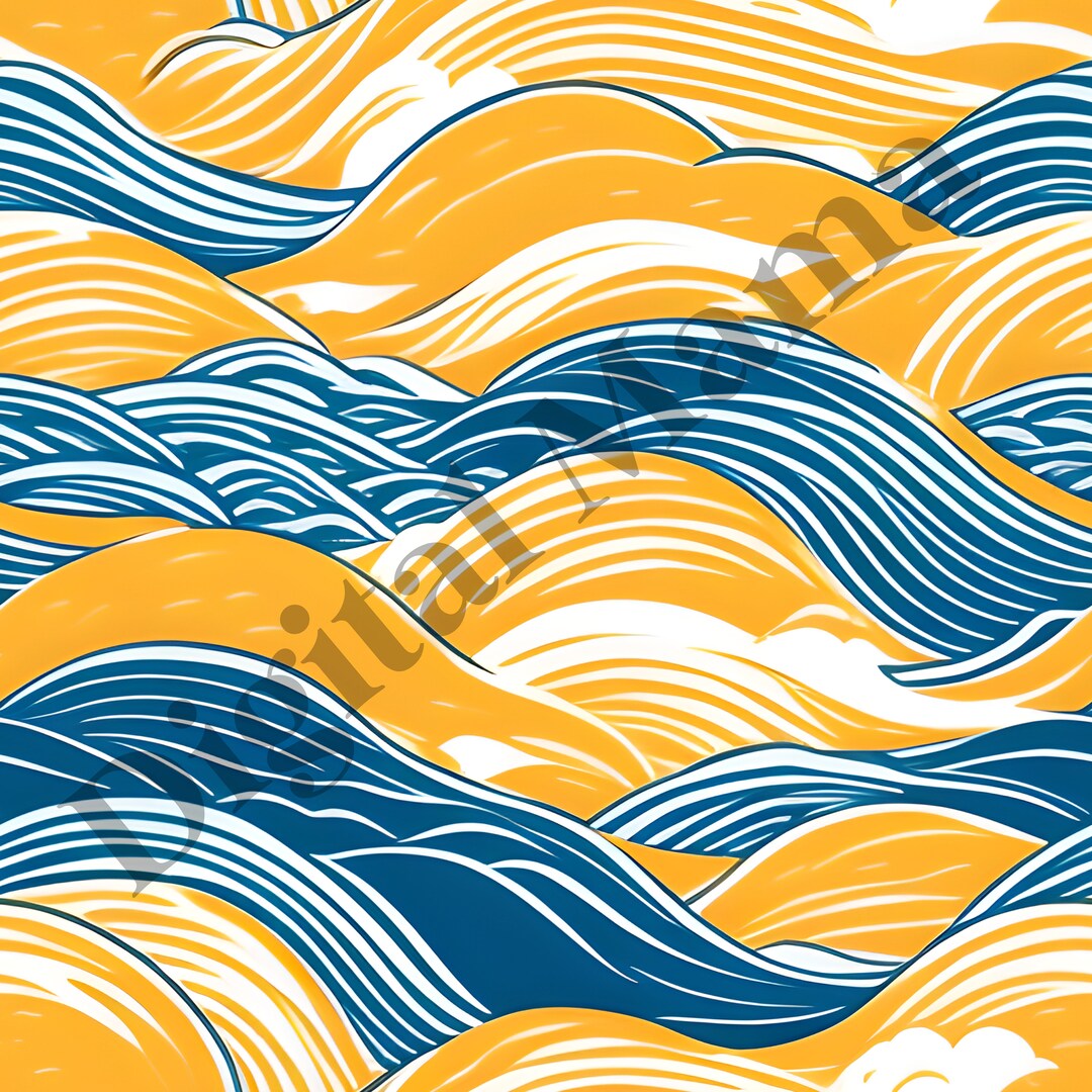Orange and Yellow Ocean Summer Waves Seamless Designs Seamless Papers ...