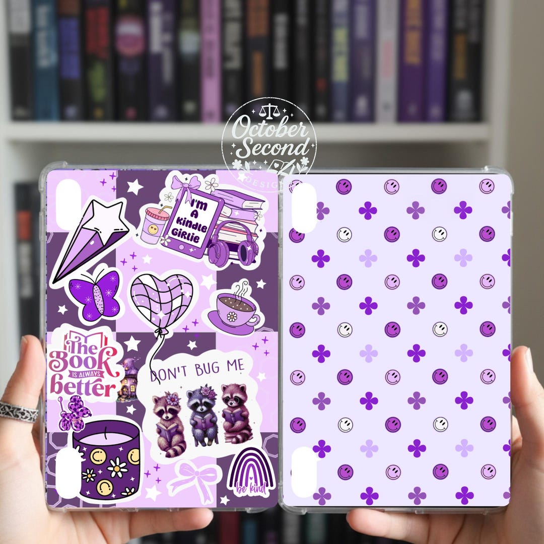 Reversible iPad Case Insert, Purple Checker Bookish Raccoon & Happy ...