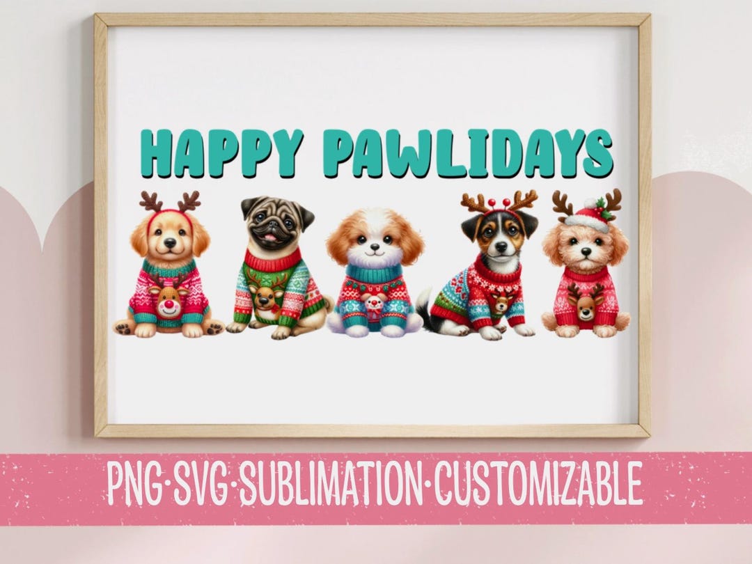 Happy Pawlidays Holiday Colorful SVG PNG Cutesy Graphic Festive Clipart ...