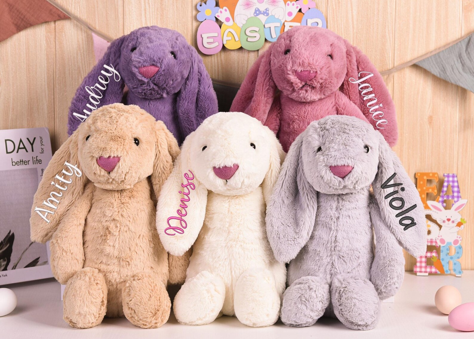 Embroidered Easter Bunny Plush, Personalized Bunny Toy, Flower Girl ...