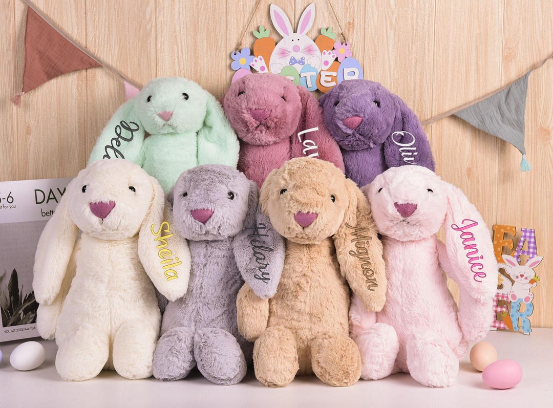 Embroidered Easter Bunny Plush, Personalized Bunny Toy, Flower Girl ...