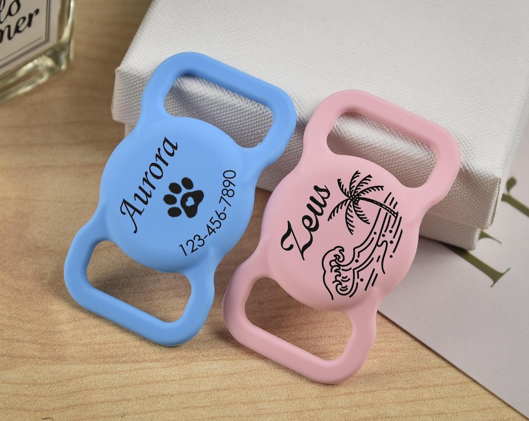 Engraved Silicone AirTag Pet Collar Holder: Custom Slide-on Dog Name ...