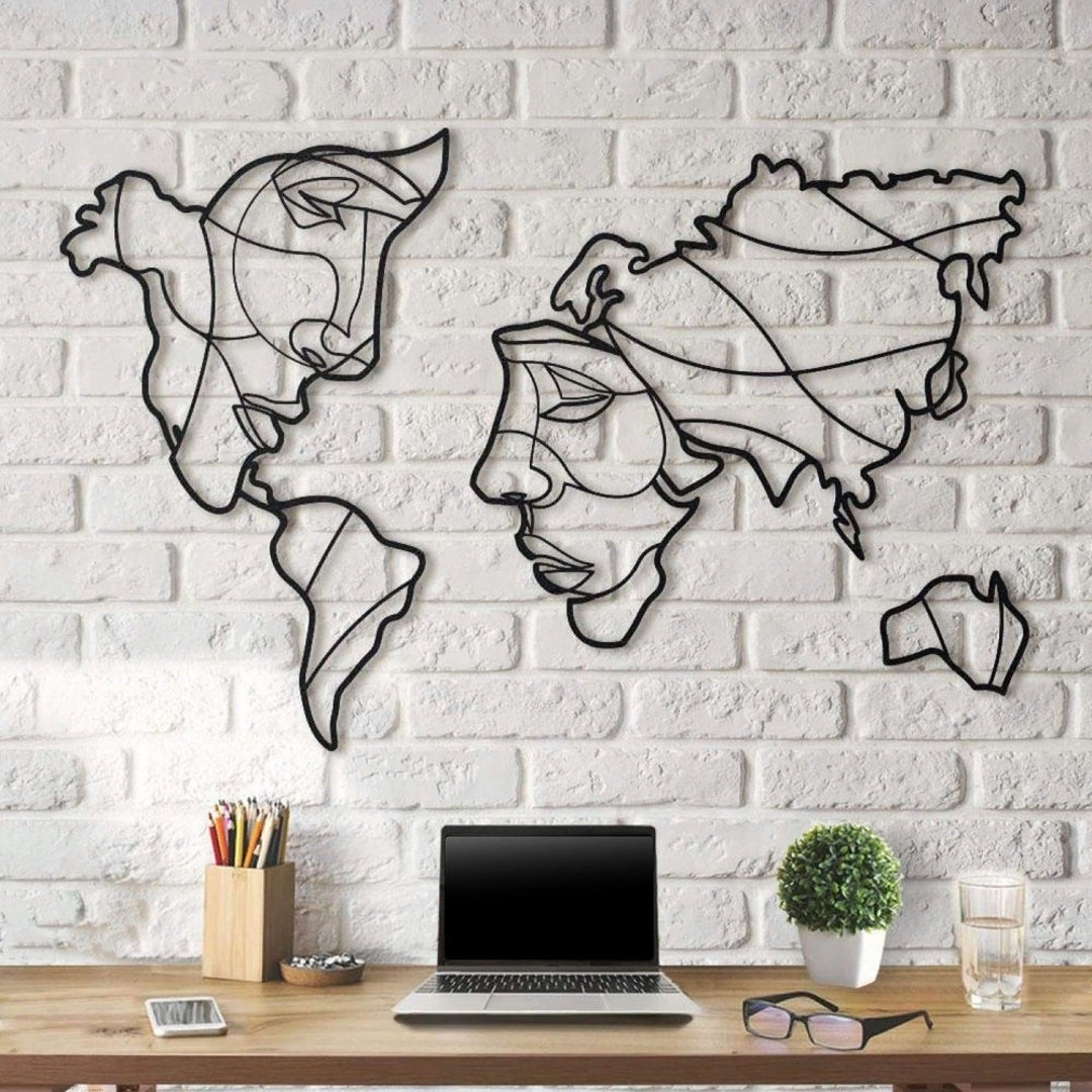 Laser Cut Faces of the World Map Wall Art Vector Pdf-dxf-svg-aı-cdr ...