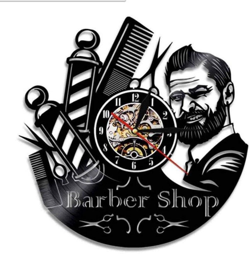 Laser Cut Barber Shop Logo Vinyl Record Wall Clock Pdf-dxf-svg-aı-cdr ...