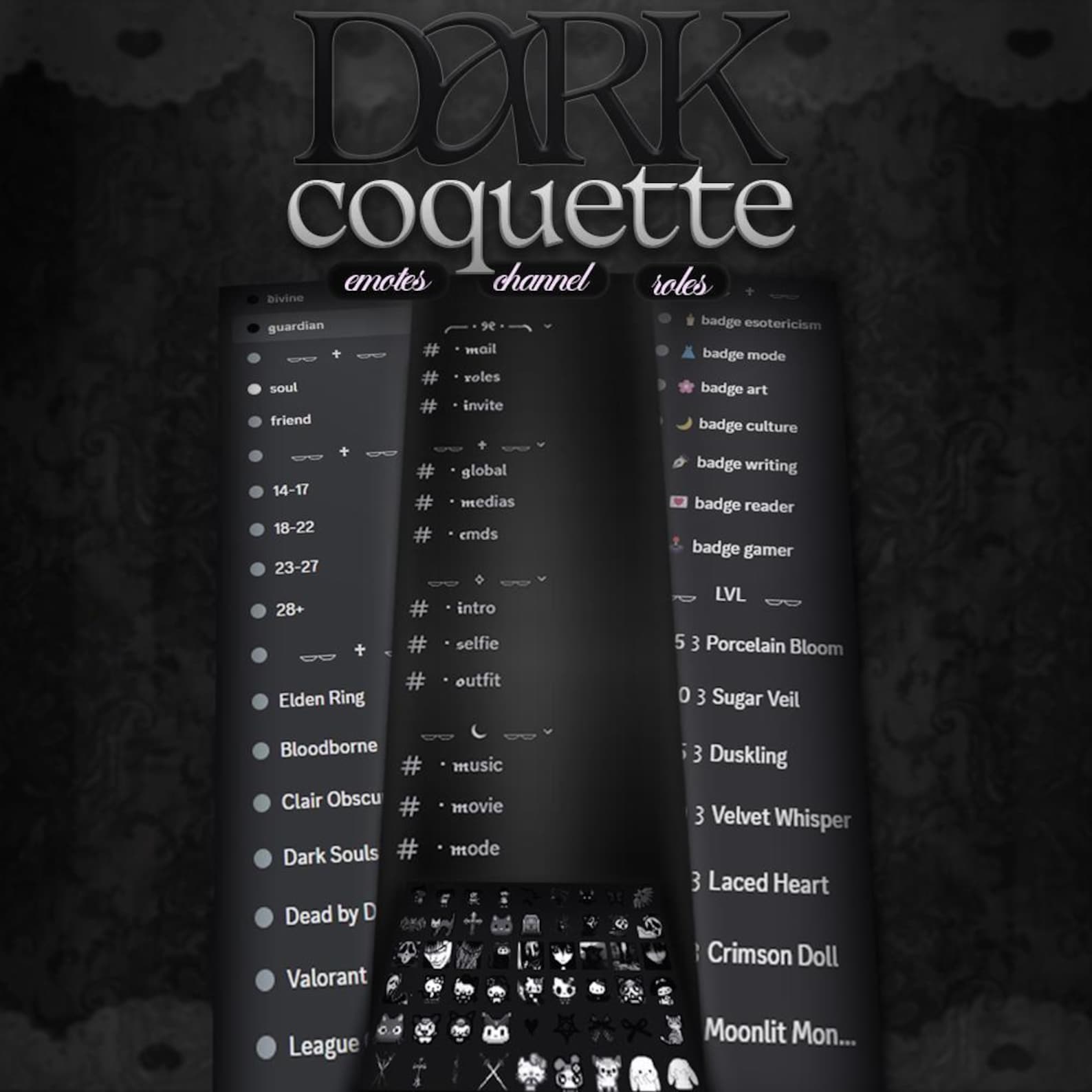 Dark Coquette Discord Server Template | (emojis - Channels - Roles ...